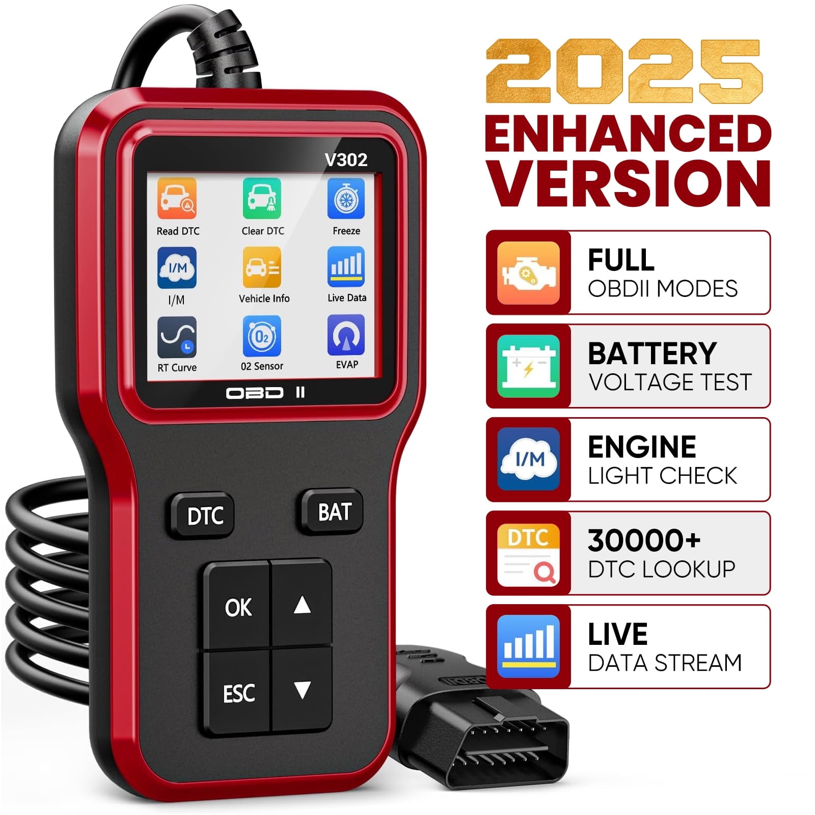 Saker OBD2 Car Scanner V302 with Battery Test, Auto Diagnostic Tool for ...