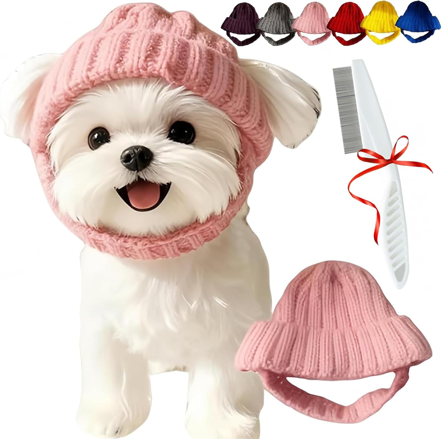 Sakerplus 2026 Red Knit Dog Beanie - Warm Winter Hat with Ear Flaps ...