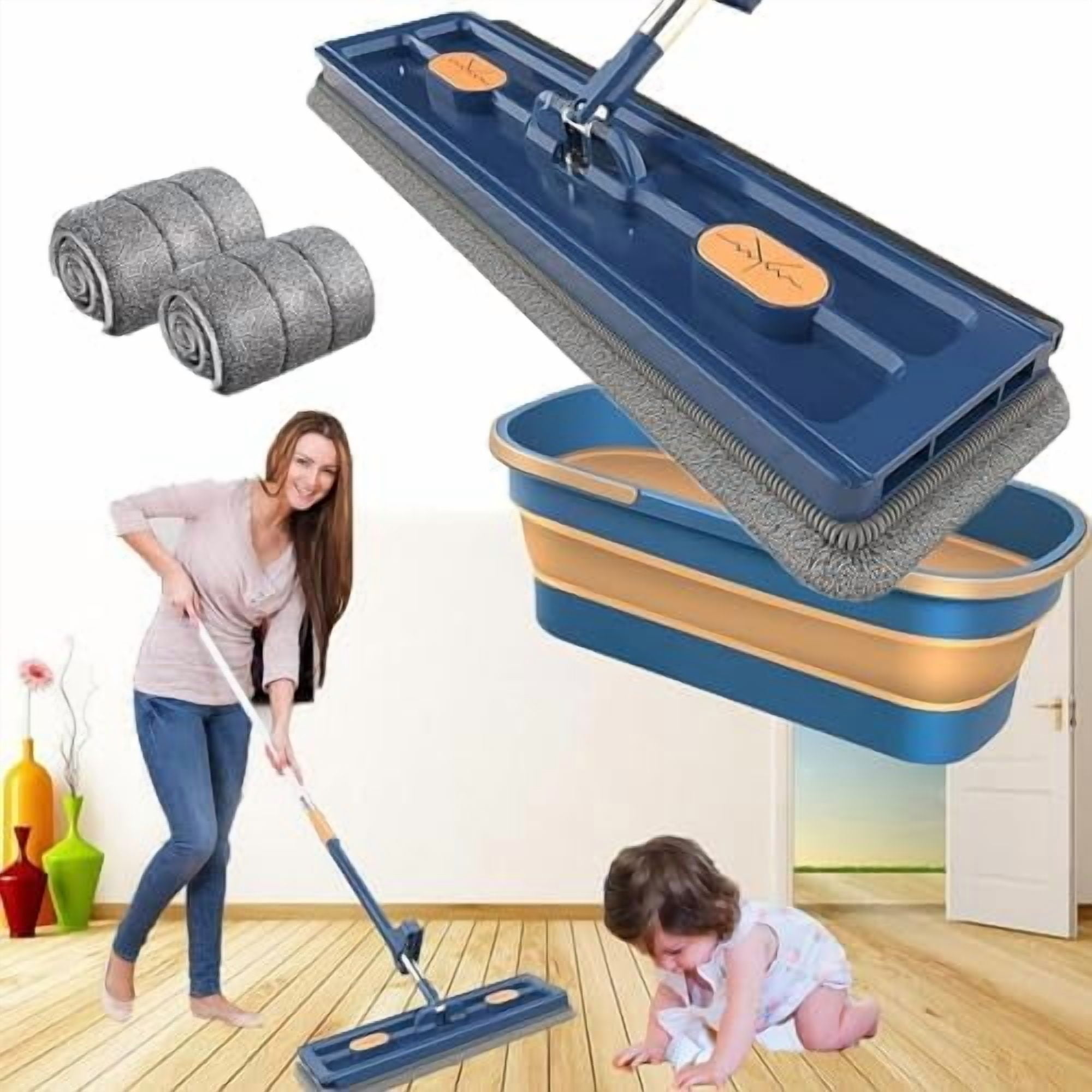 Sakerplus Large Flat Mop, Saker Plus Multi-Functional Mop, 360 Rotating Squeeze Self-Contained ...