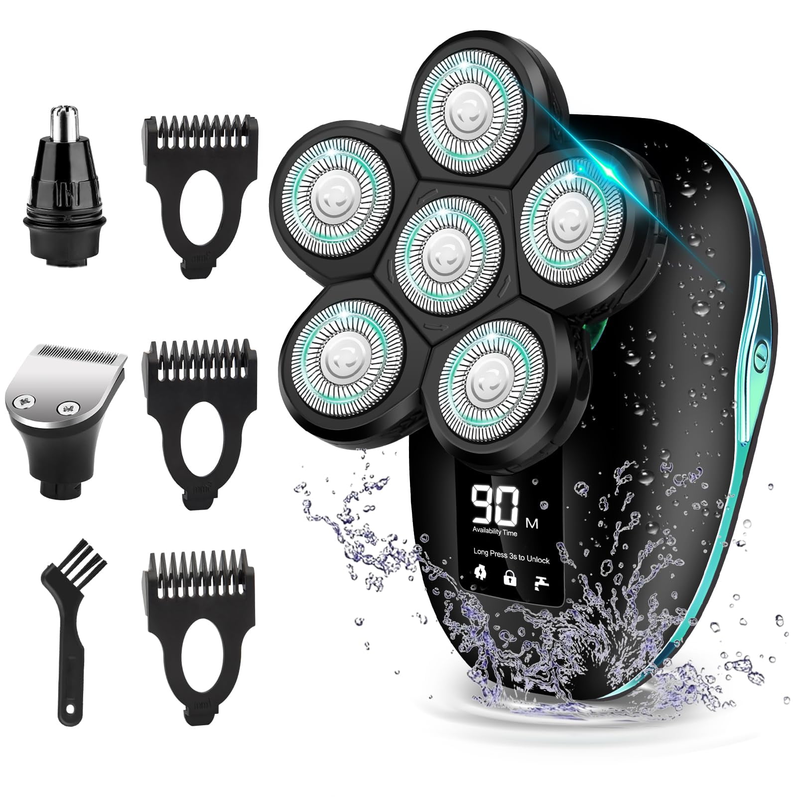 Sakioo Head Shaver, Upgrade 6 in 1 Electric Head Shaver for Bald Men ...