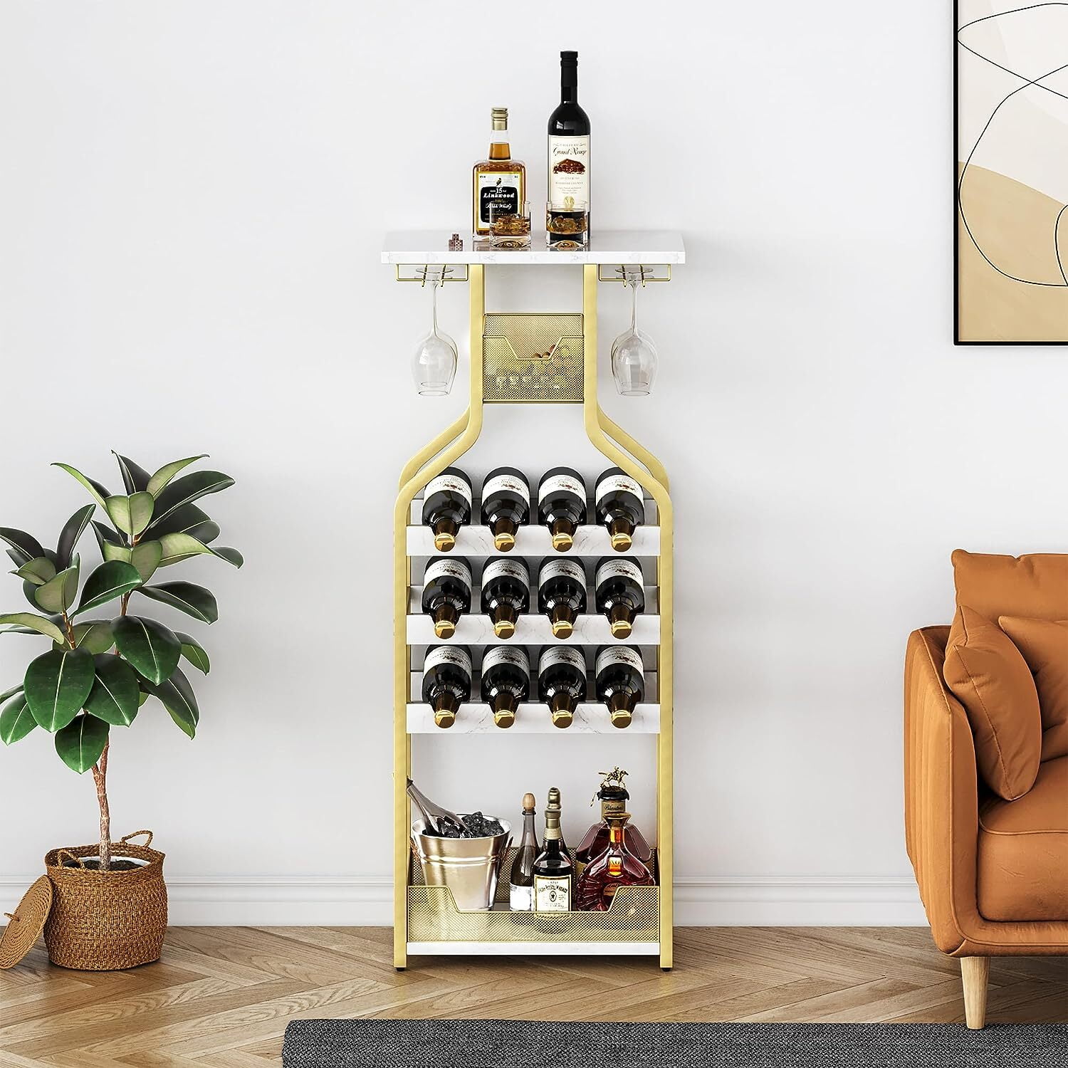 Sakiyr Freestanding Wine Rack Table, Metal Frame Liquor Organizer ...
