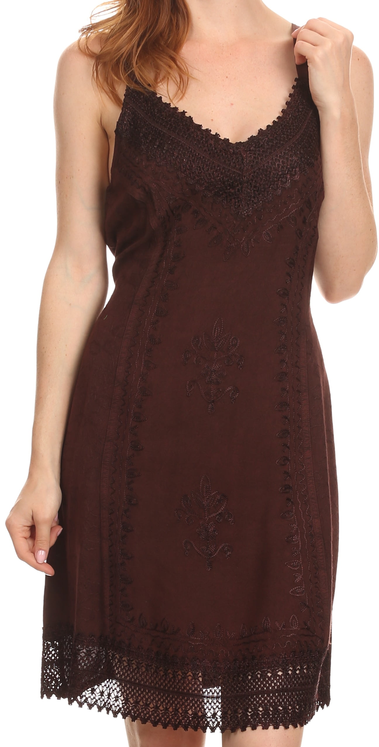 Sakkas Aliney Short Adjustable Spaghetti Strap Sleeveless Embroidered ...