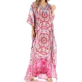 Sakkas Anahi Flowy Design V Neck Long Caftan Dress / Cover Up With ...