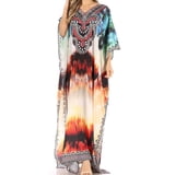 Sakkas Anahi Flowy Design V Neck Long Caftan Dress / Cover Up With ...