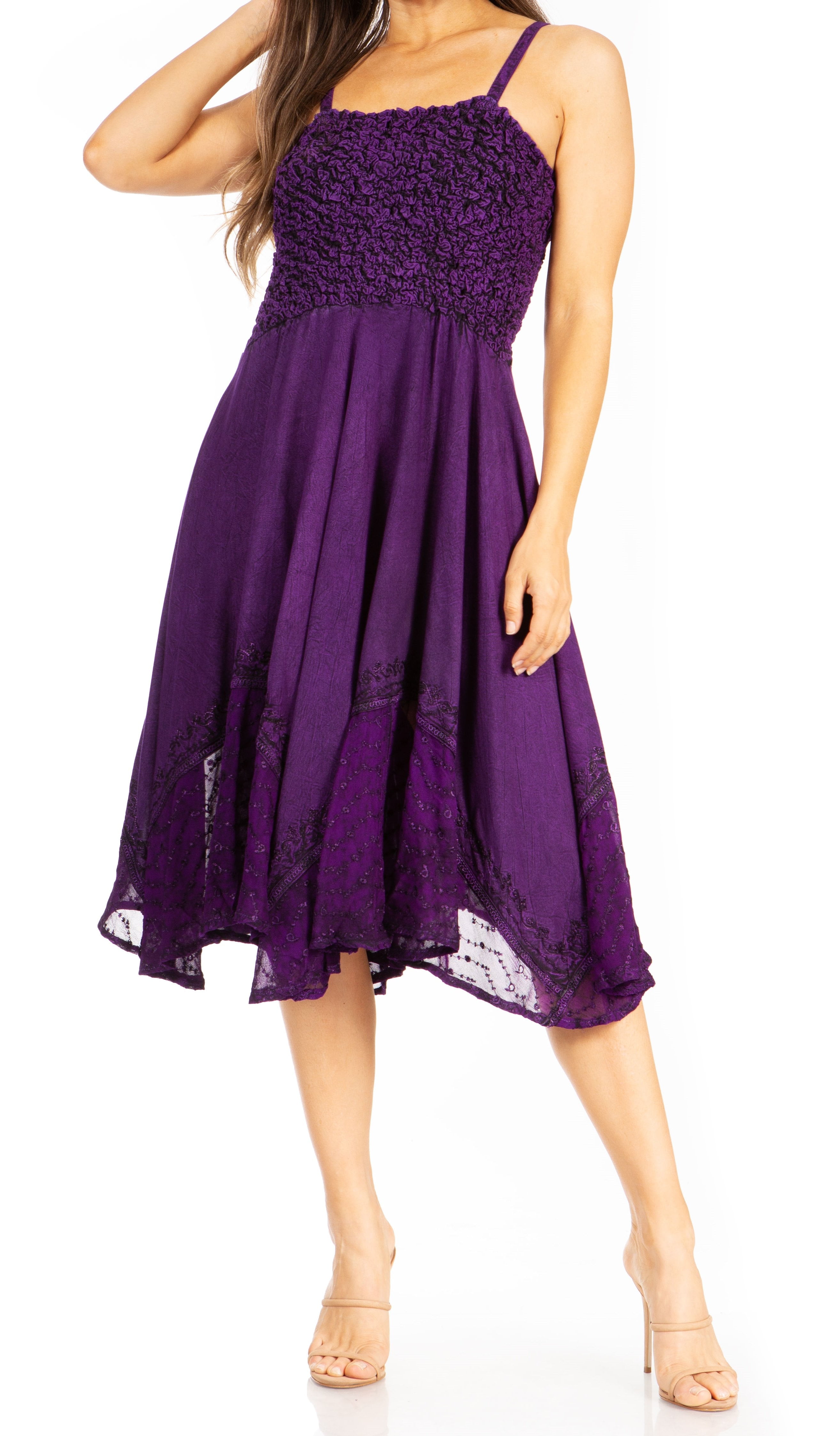 Sakkas Aphrodite Embroidered Batik Dress - A-Purple - One Size ...
