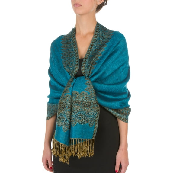 Sakkas Reversible Woven Pashmina Shawl with Border Pattern, Double ...