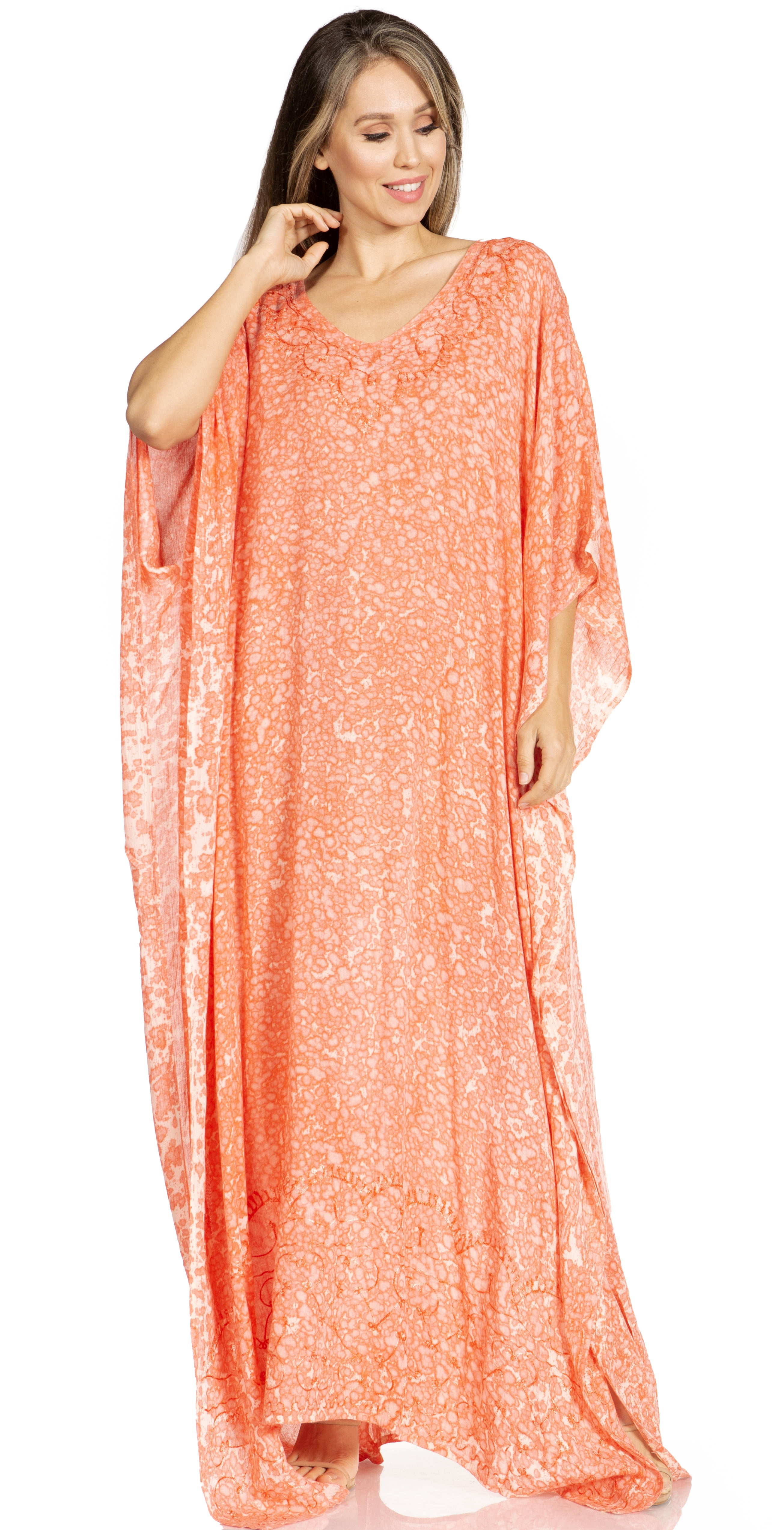 Sakkas Catia Women's Boho Maxi Dress, Coral, Rayon, One Size, Printed ...