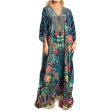Sakkas Georgettina 2025 Flowy Rhinestone V Neck Long Caftan Dress ...