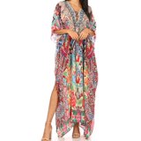 Sakkas Georgettina Flowy Rhinestone V Neck Long Caftan Dress / Cover Up ...
