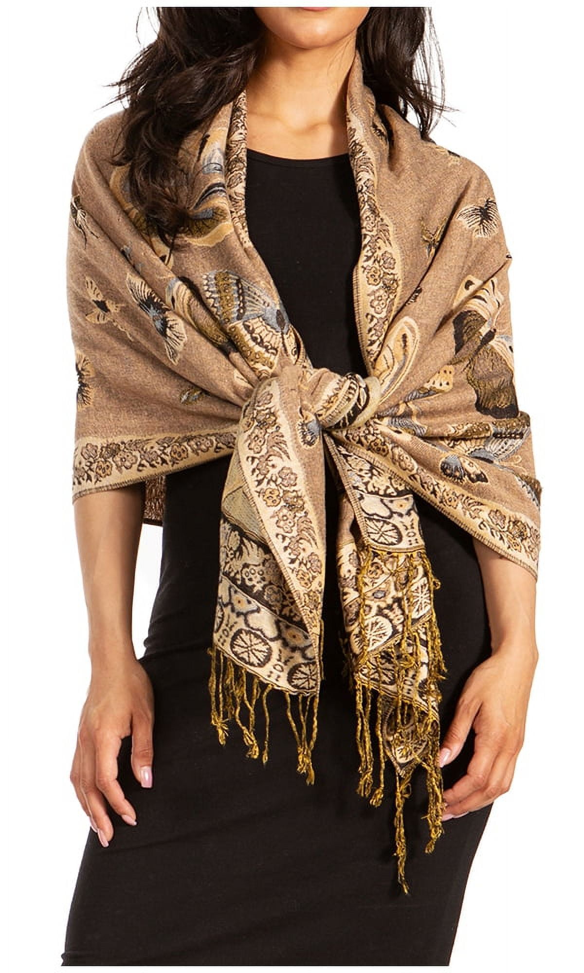 Sakkas Liua Long Wide Woven Patterned Design Multi Colored Pashmina ...