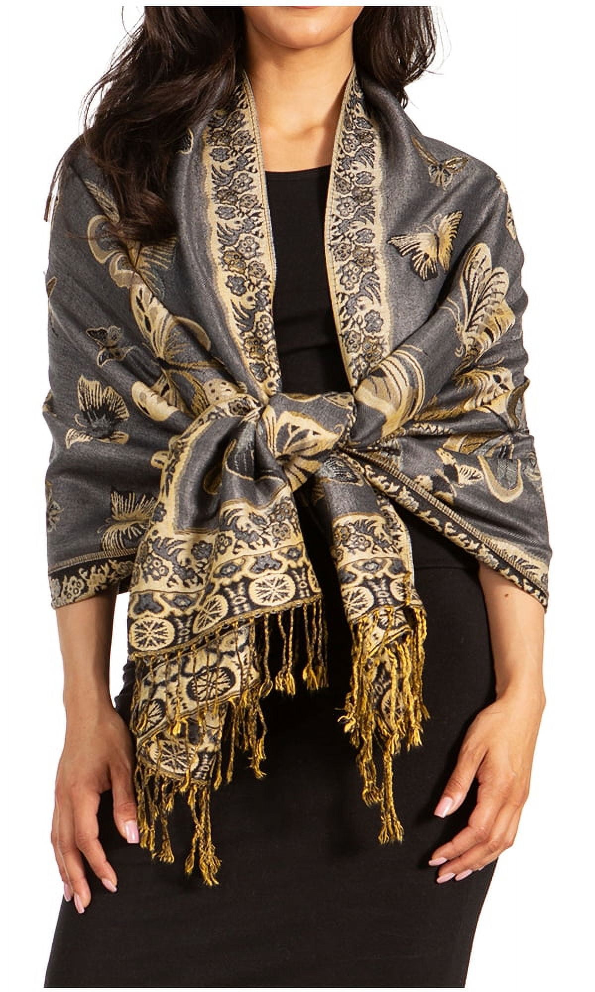 Sakkas Liua Long Wide Woven Patterned Design Multi Colored Pashmina ...