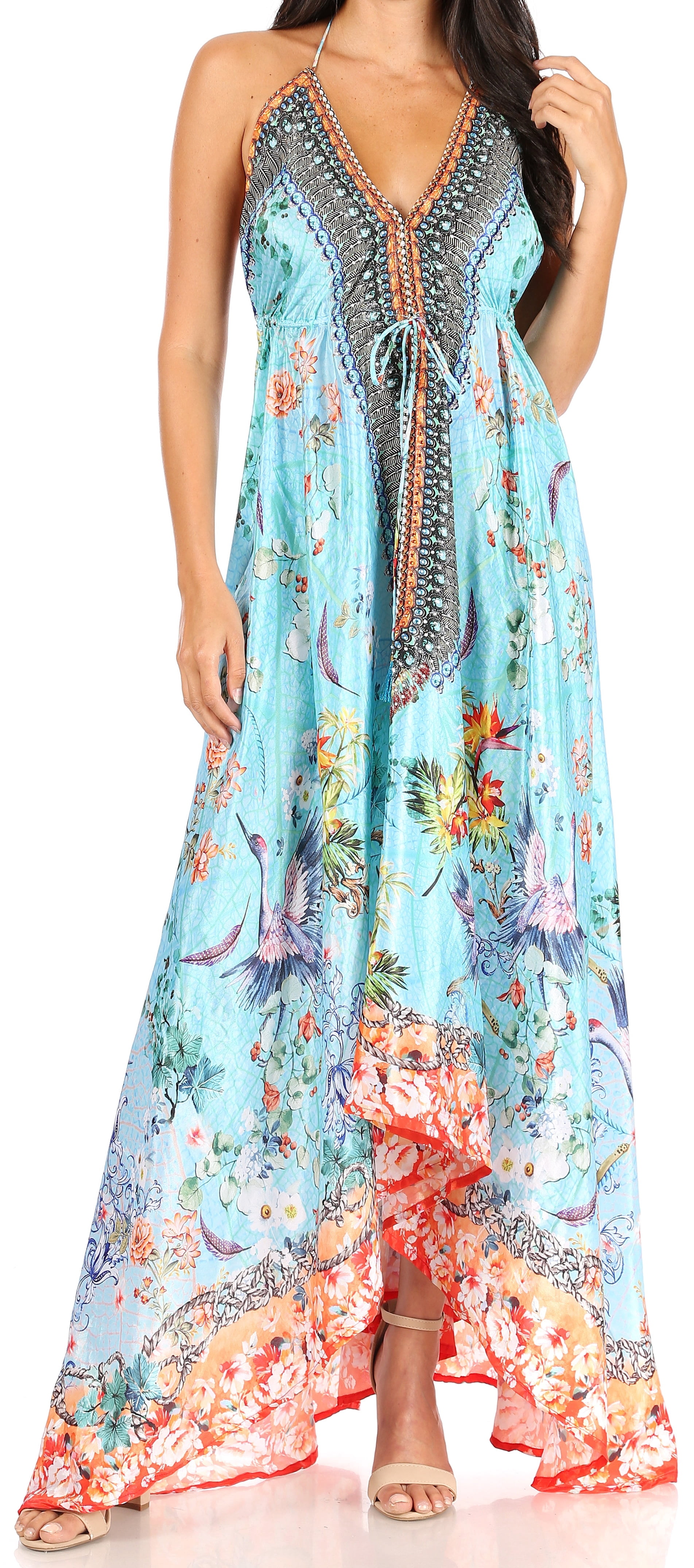 Sakkas Lizi Womens Maxi High-low Halter Handkerchief Long Dress Beach ...