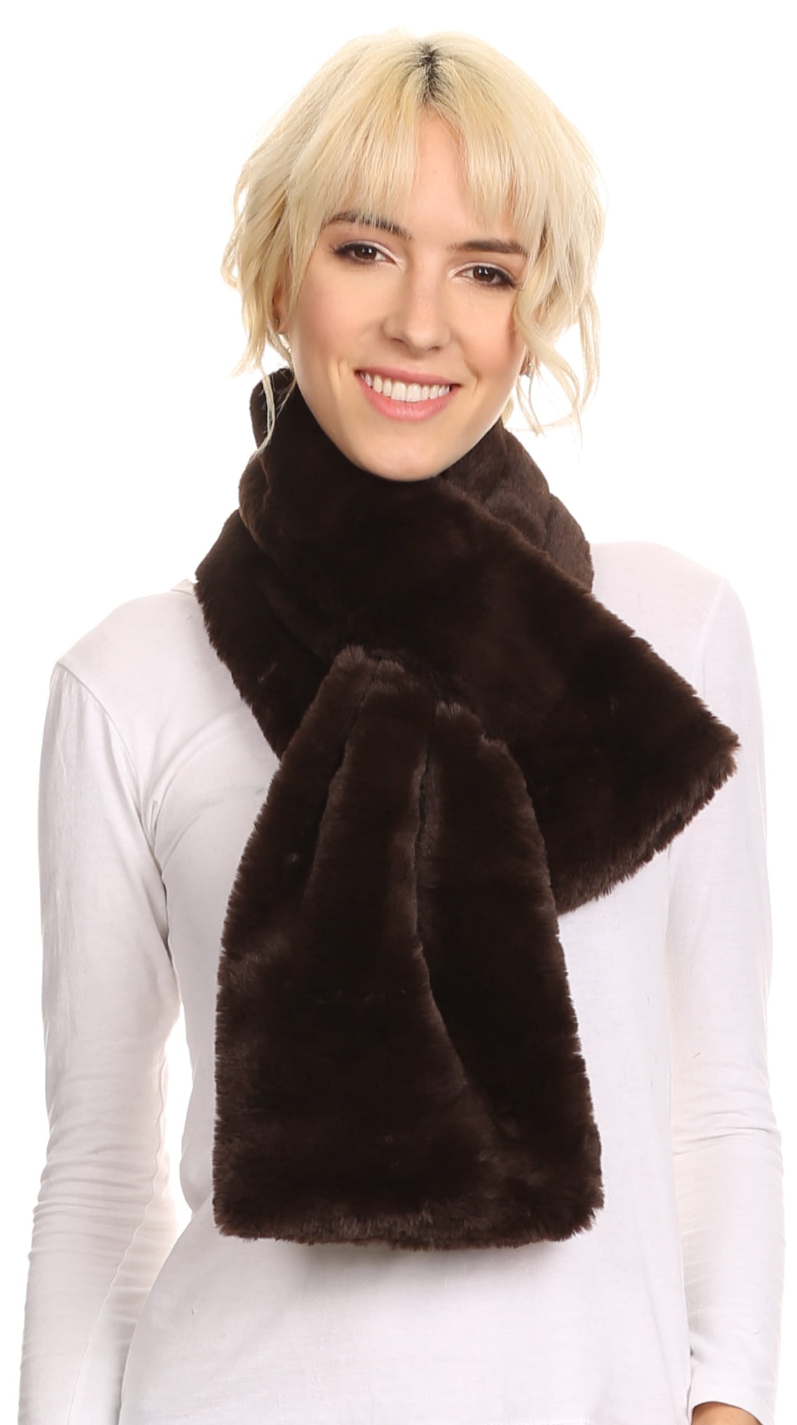 Sakkas Malen Long Rectangle Faux Fur Warm Soft Furry Wrap Around ...