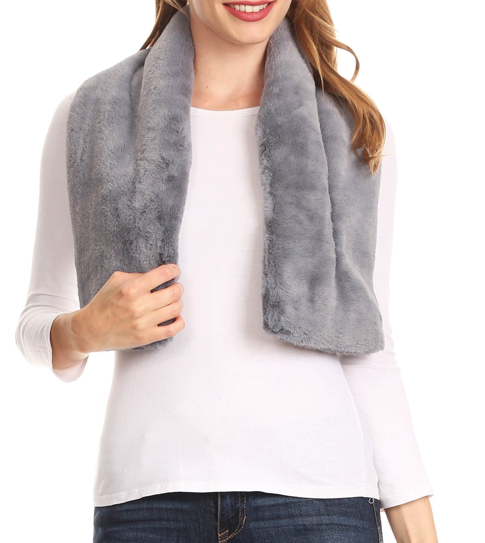 Sakkas Malen Long Rectangle Faux Fur Warm Soft Furry Wrap Around ...