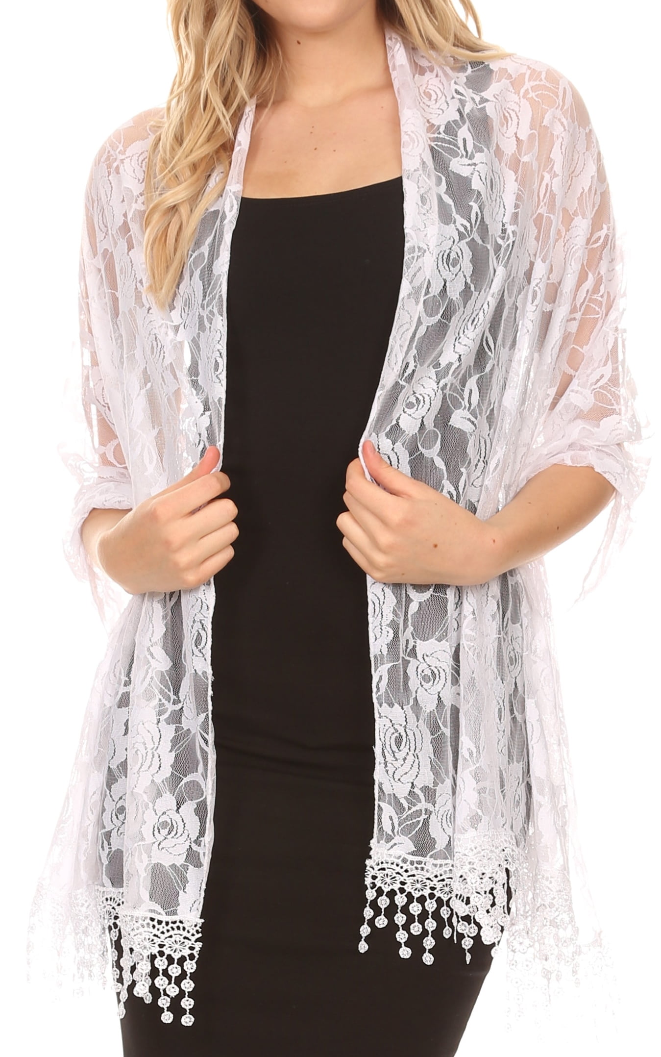 Sakkas Mari Women's Large Lightweight Soft Lace Scarf Wrap Shawl Floral ...