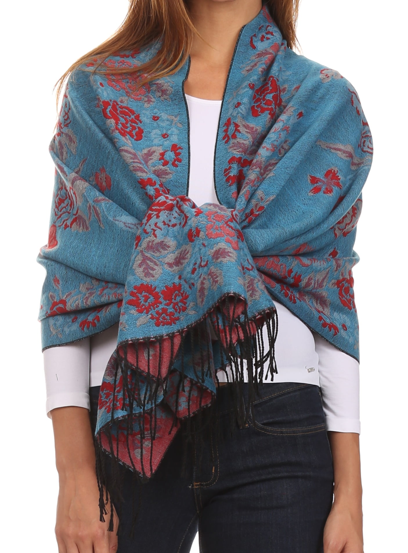 Sakkas Ontario double layer floral Pashmina/ Shawl/ Wrap/ Stole with ...