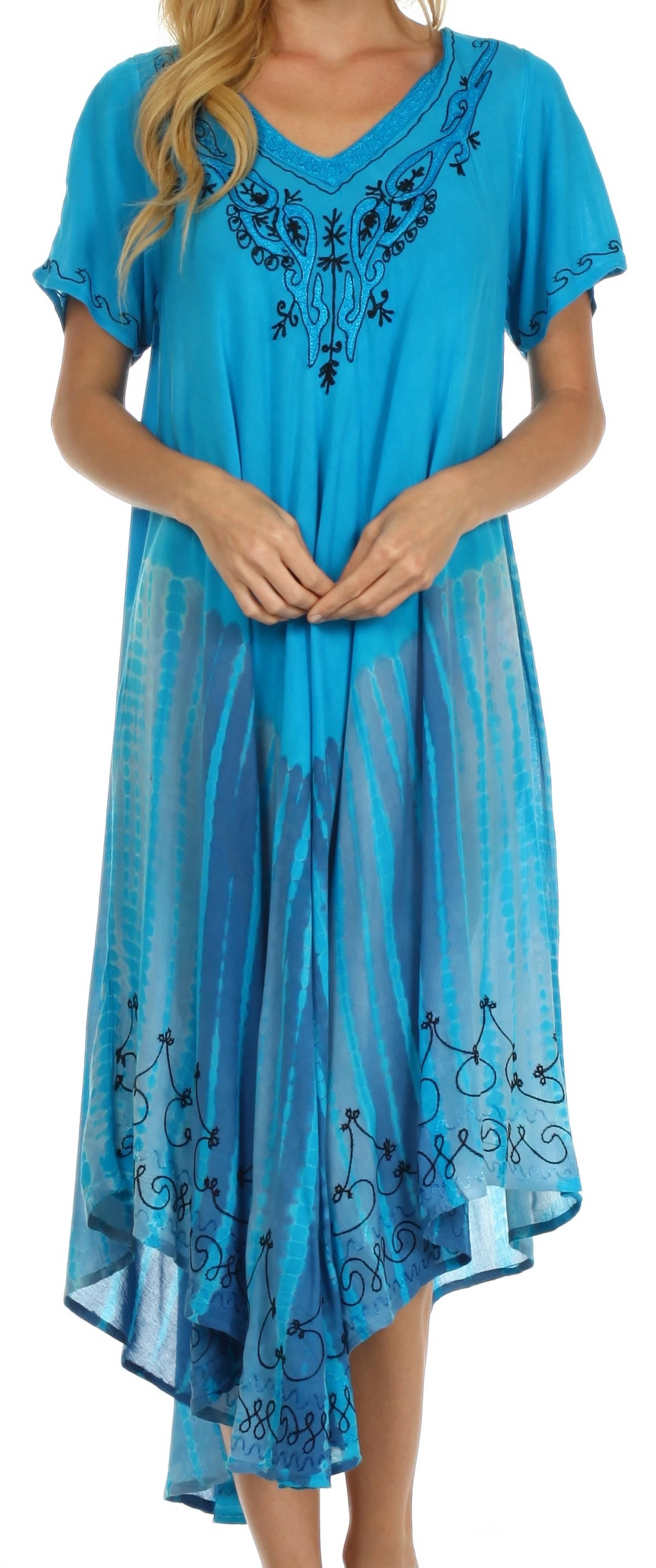 Sakkas Viveka Embroidered Caftan Dress - Blue - One Size - Walmart.com