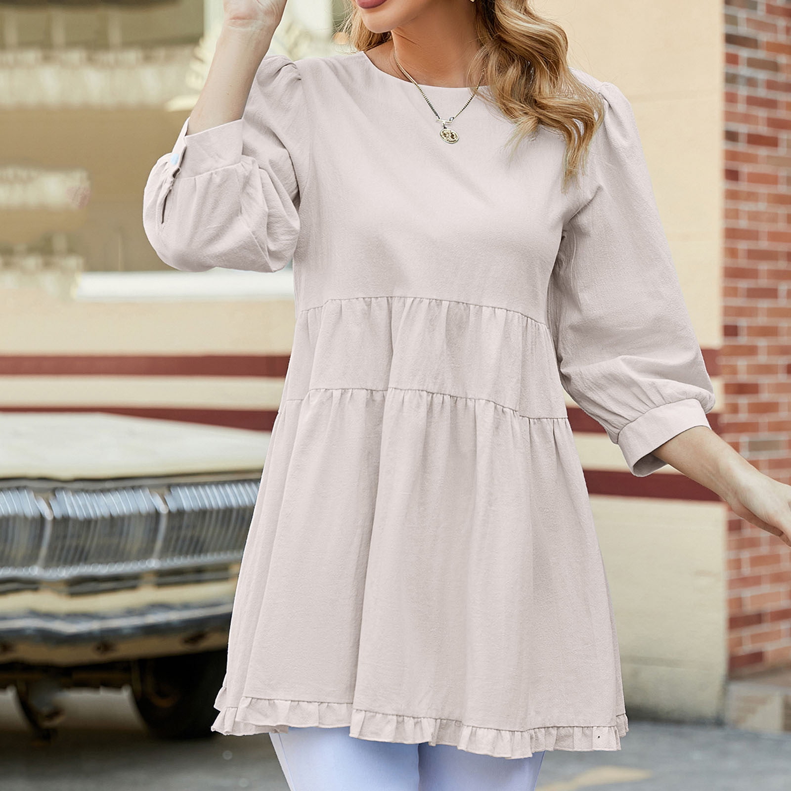 Sakmal Beige Flowy Dresses for Women Short A-Line Dresses Plus Size ...