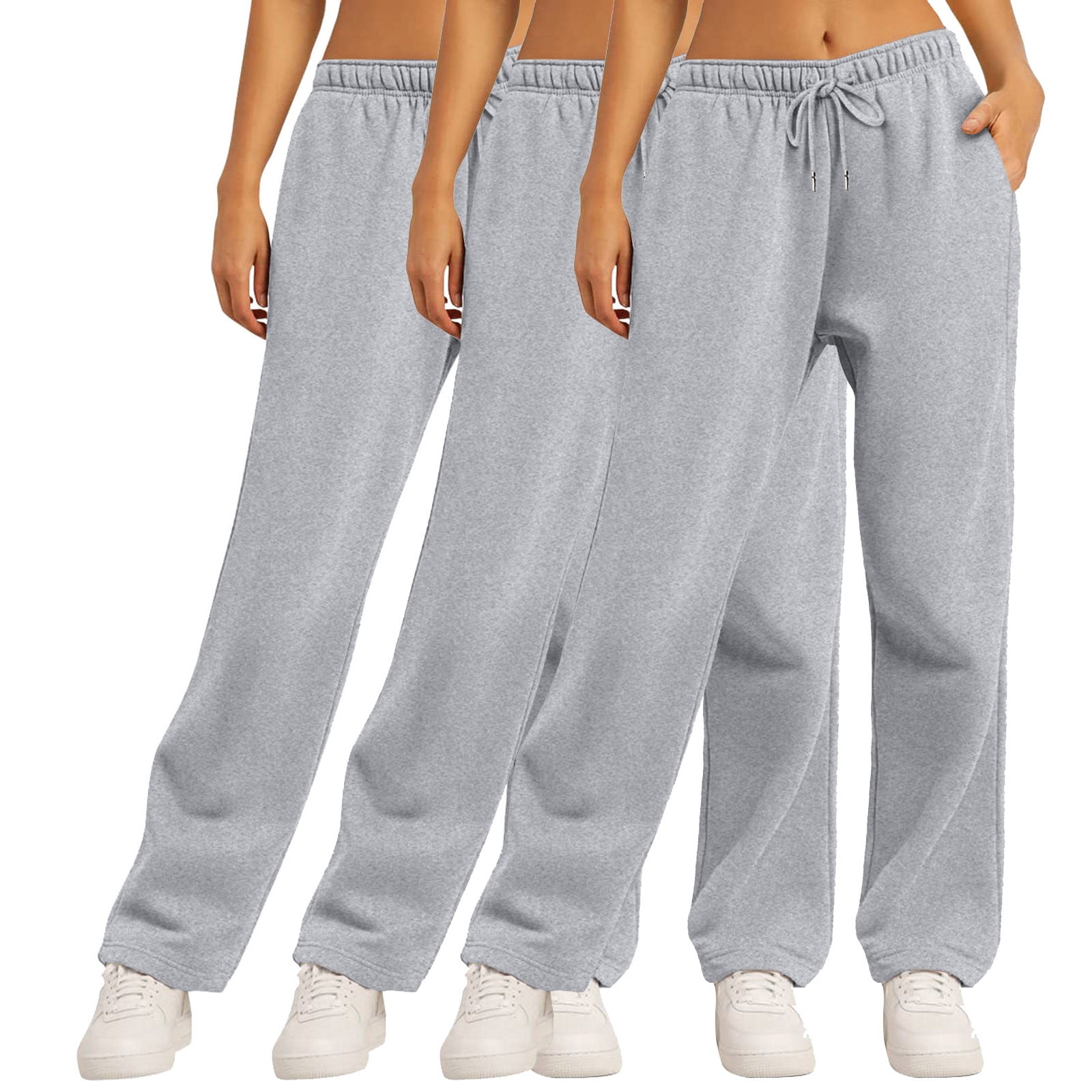 Sakmal Gray Sweatpants Women 3-Pack Drawstring Wide Leg Boyfriend Pants ...