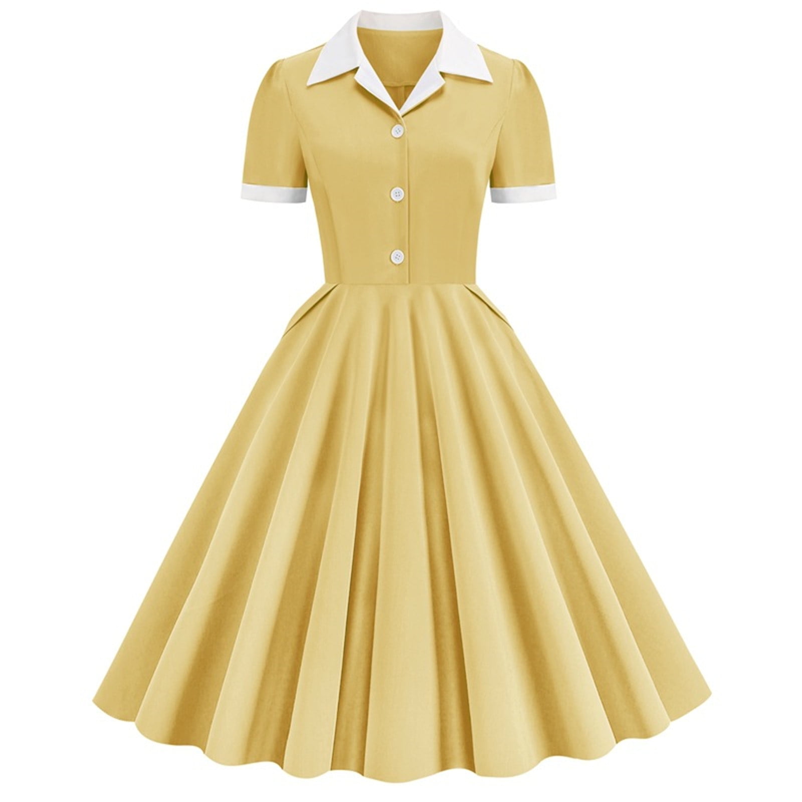 Sakmal A Line Womens Spring Dresses Yellow Graduation Midi Formal Dress ...