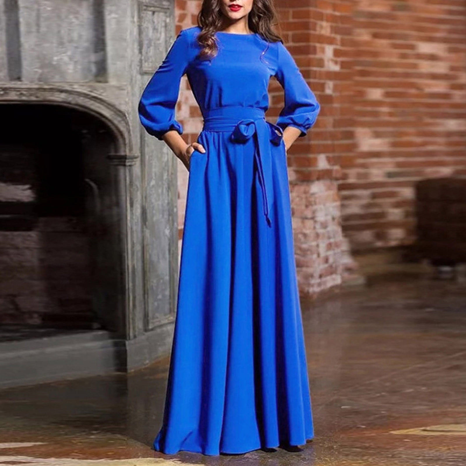 Sakmal Ball Gown Summer Dresses Blue A Line Flowy Maxi Dress Puff ...