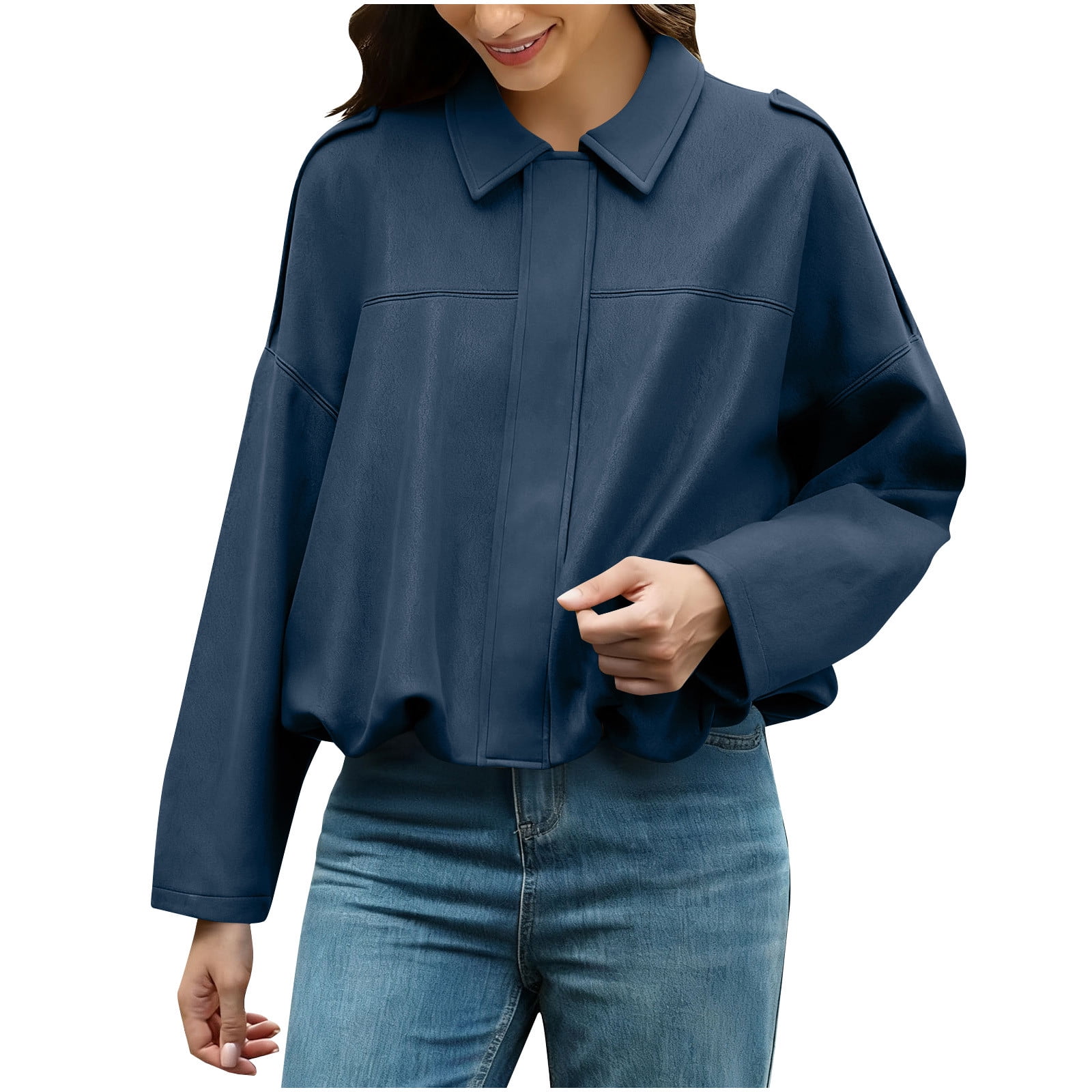 Sakmal Barn Jacket Blue Plus Size Suede Jacket Womens Tops XXL ...