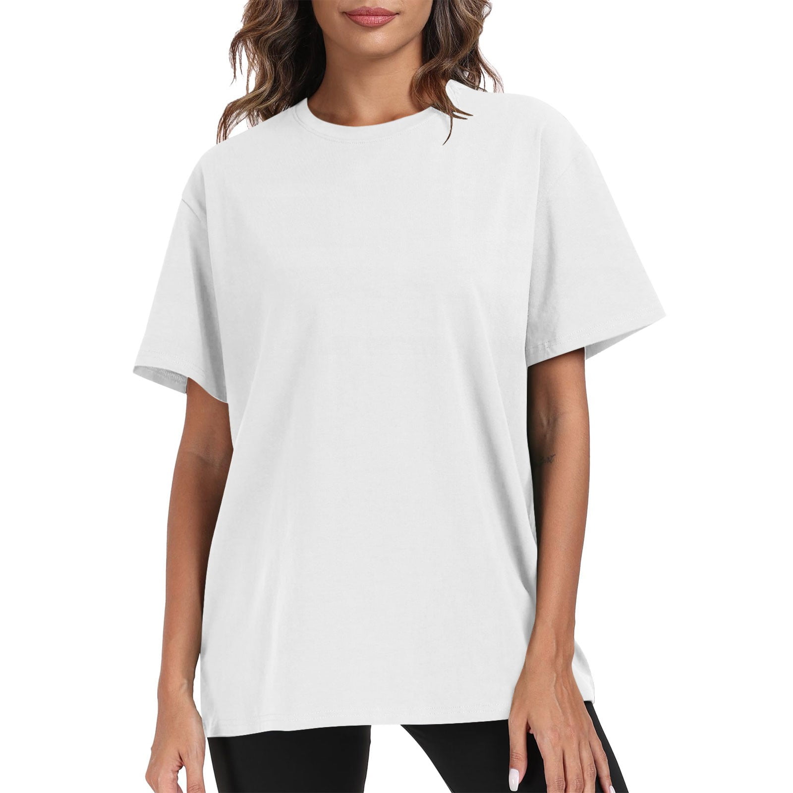 Sakmal Basic T Shirts for Women Solid Short Sleeve Crew Neck Cotton Shirts White T-Shirts Women ...
