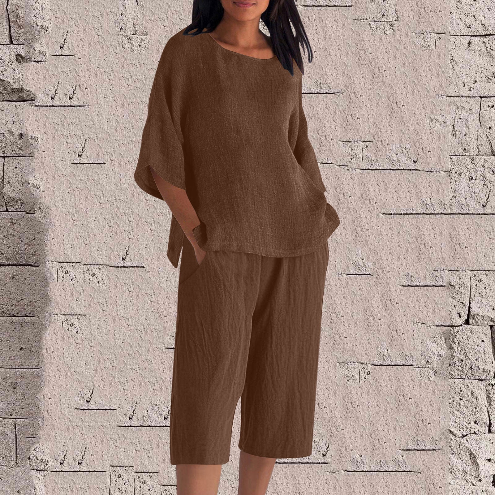 Sakmal Bermuda Women Cotton Linen Shorts Sets Straight Leg Plus Szie ...