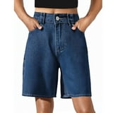 Sakmal Bermuda Womens Shorts Blue Denim Raw Hem 10" High Waisted ...