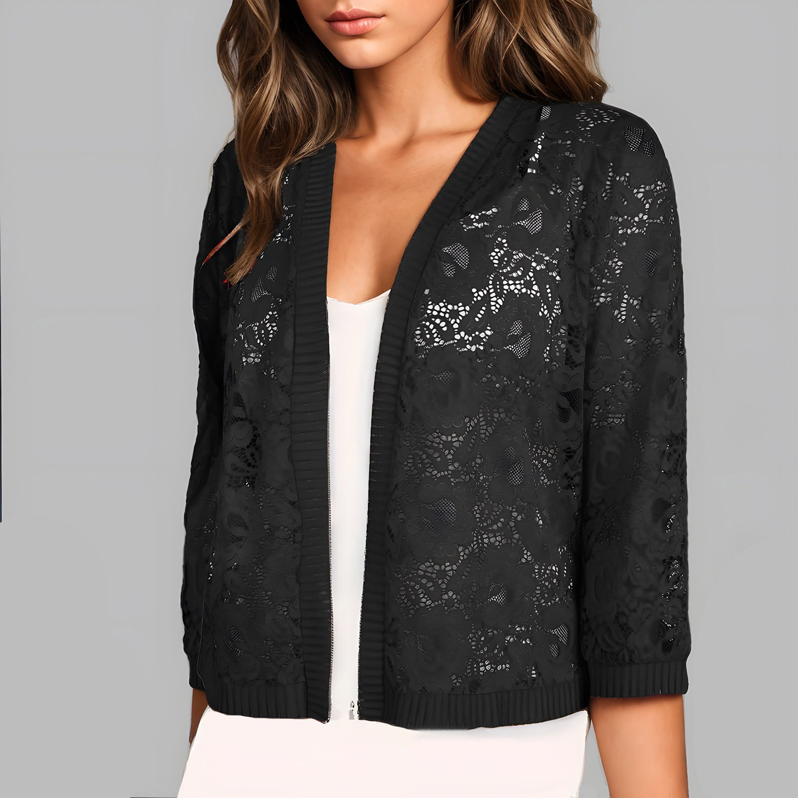 Sakmal Black Coats for Women Elbow-Length Casual Lightweight Patchwork ...