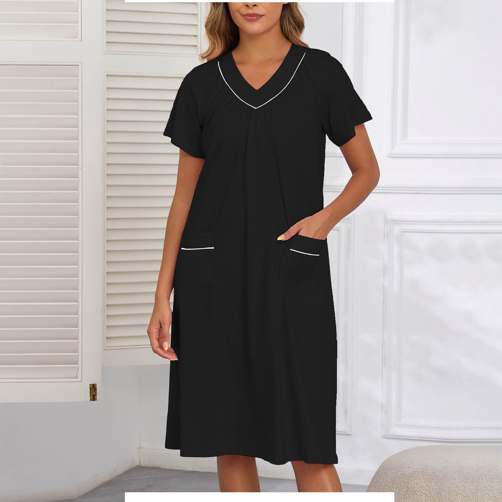 Sakmal Black Moo Moo Nightgown for Women Long Soft Cotton House Dress ...