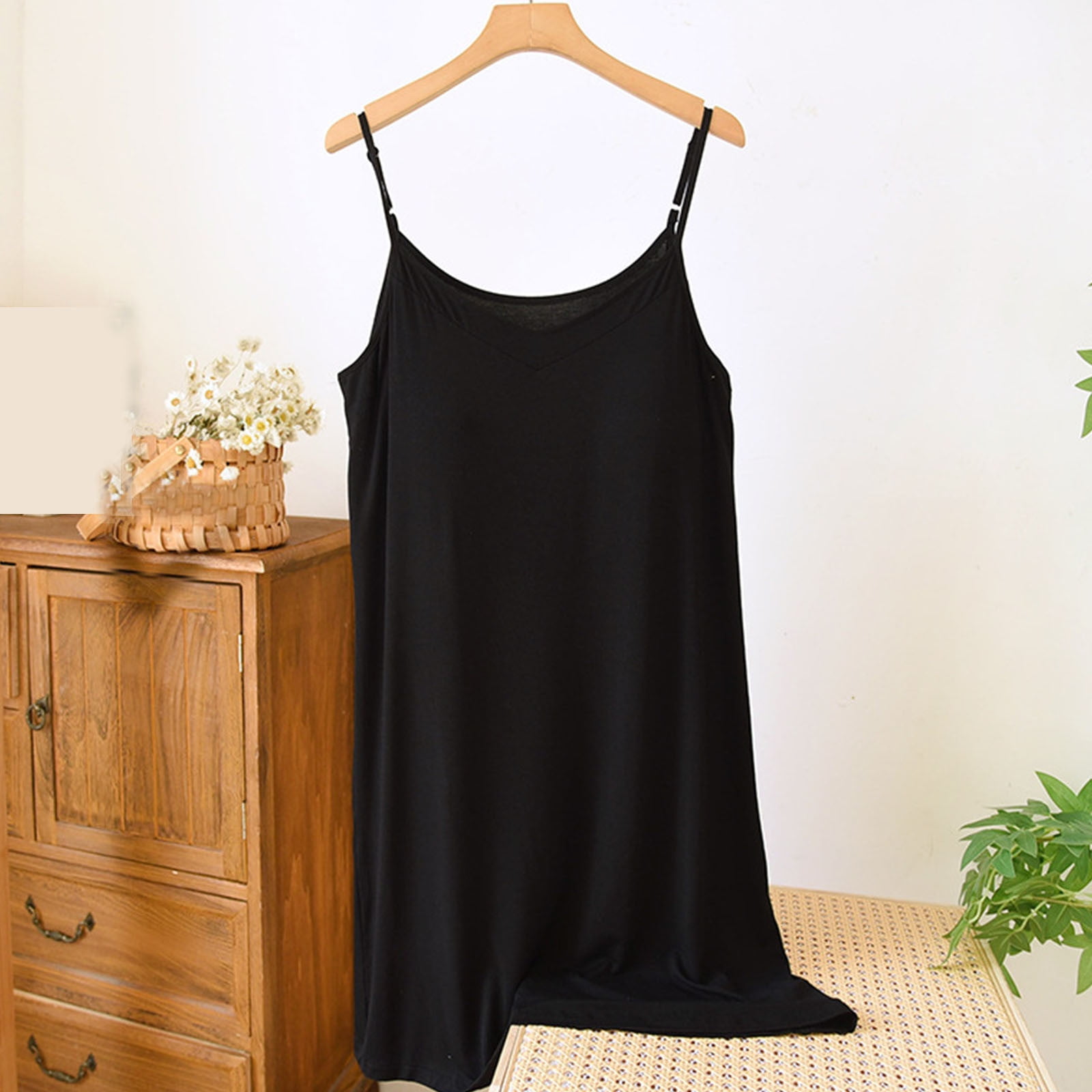 Sakmal Black Women Moomoo Tank Nightgowns Short Comfy Cotton Nightshirt ...
