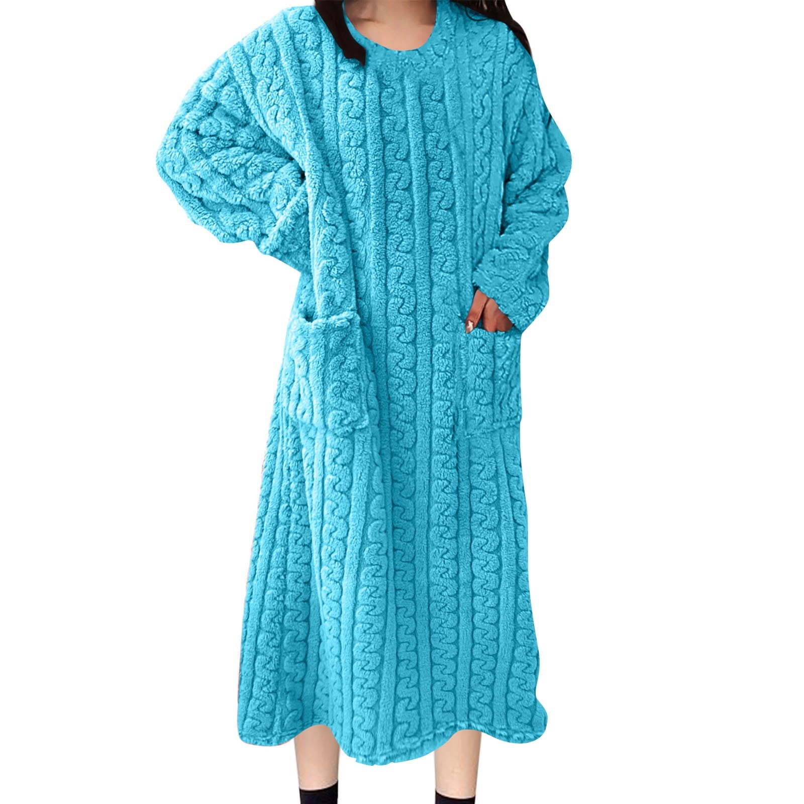 Sakmal Blue Moomoo Womens Nightgown Sweater Dress Long Soft Nightshirt ...