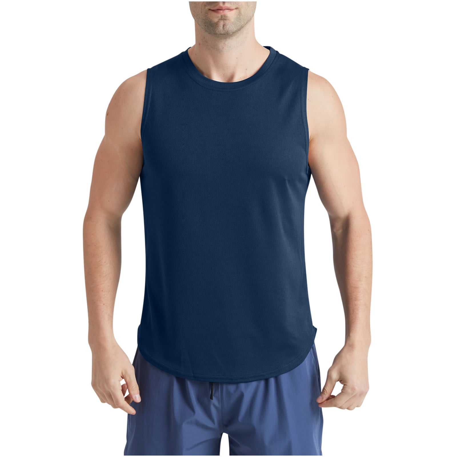 Sakmal Blue Tank Tops Men Under $5 Scoop Neck Blue Muscle Solid Camisole Stringer Tunic Tops ...