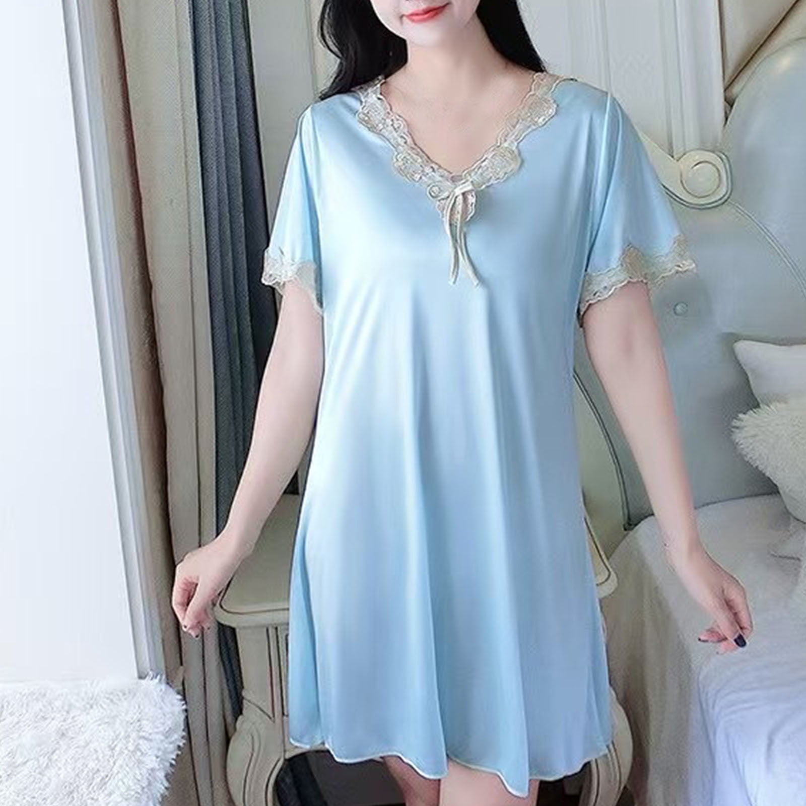 Sakmal Blue Women Moomoo Nightgowns Slip Lightweight Short Mumu Dress ...
