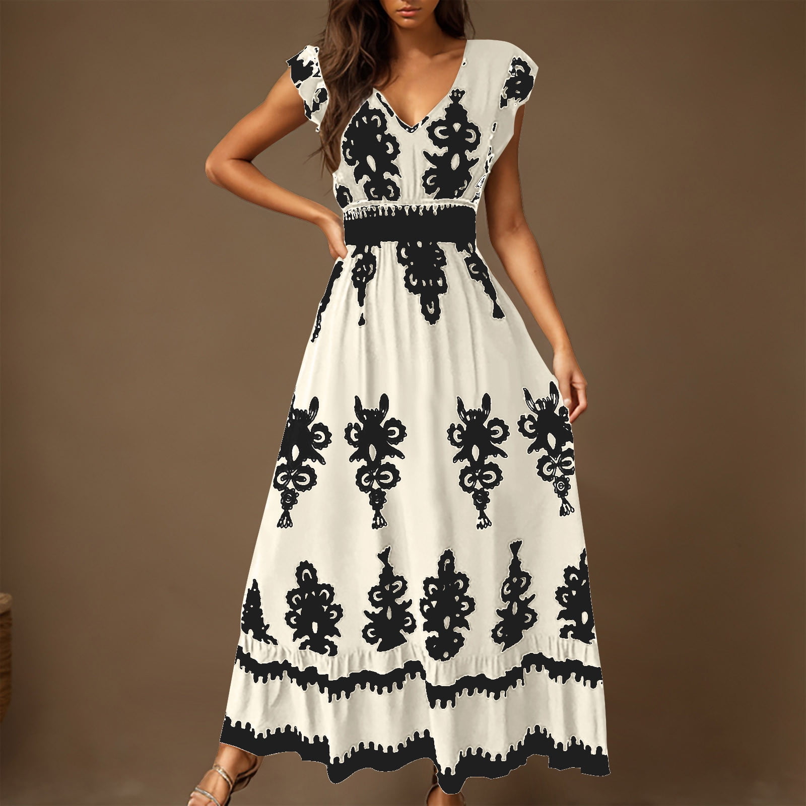 Sakmal Boho Sundresses for Women 2025 Beach Maxi Dress V Neck Graphic ...
