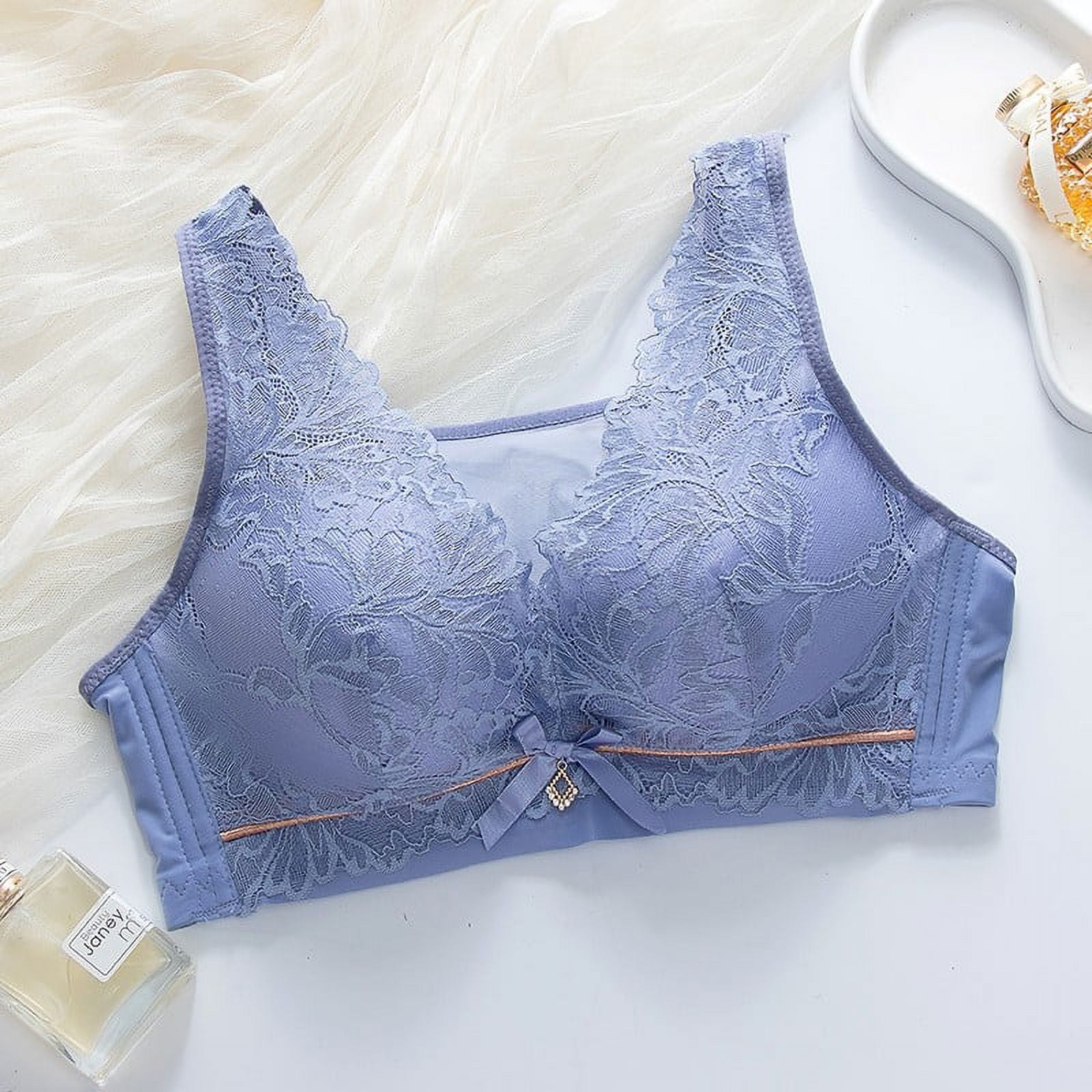 Sakmal Bra for Women Blue Lace Full-Coverage Adjustable Straps Wireless ...