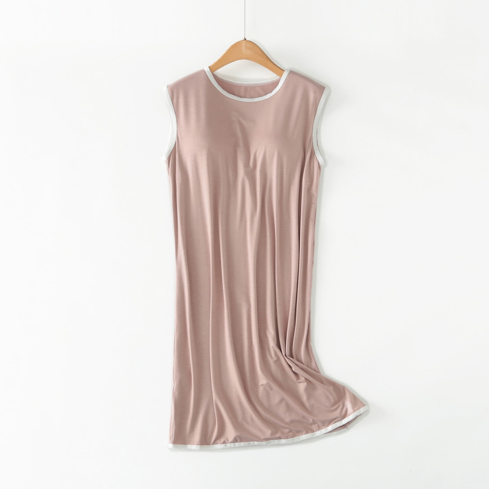 Sakmal Brown Tank Nightgowns Women Long Casual Cotton Sleepwear Solid ...