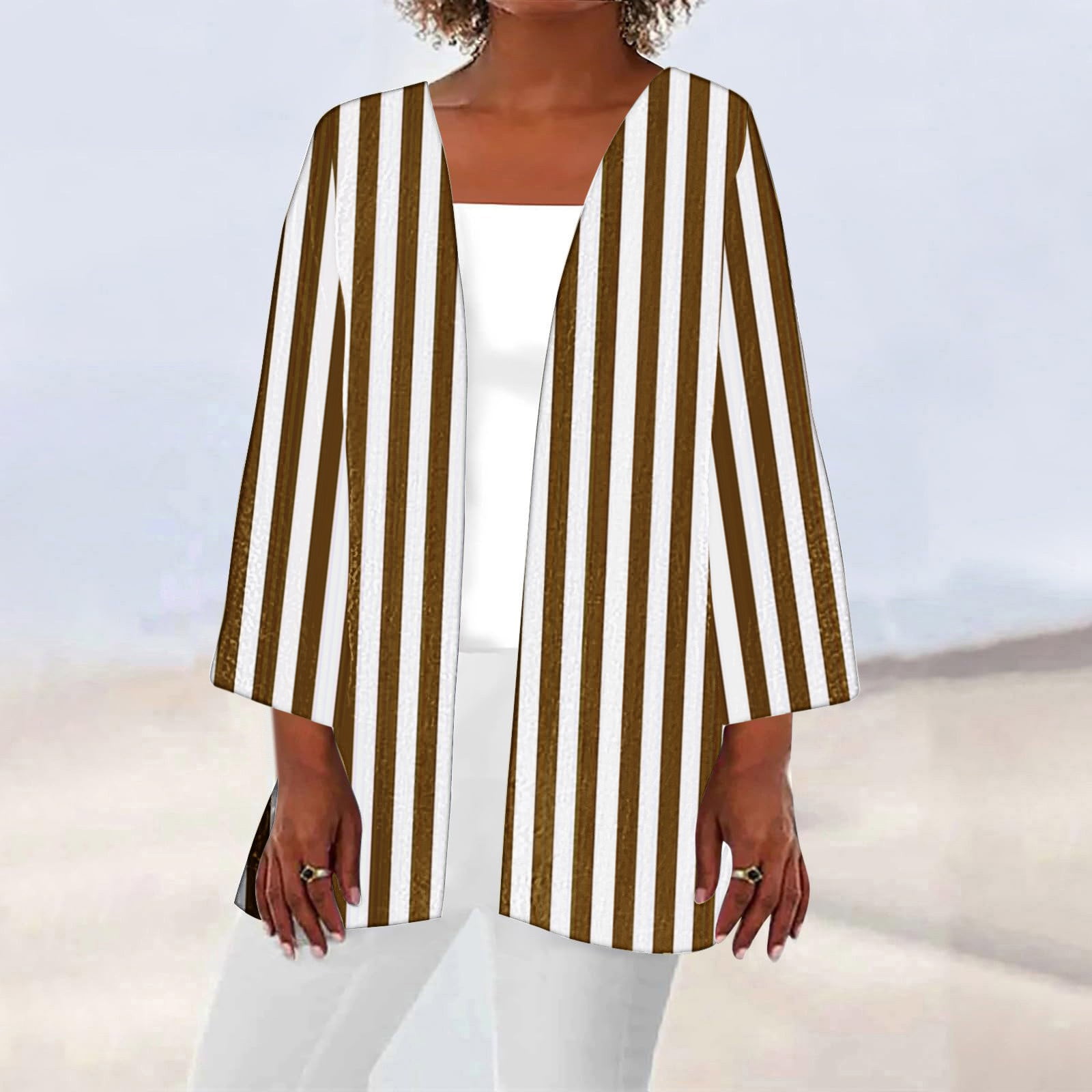 Sakmal Brown Womens Coats Outerwear Winter Elbow-Length Cover-Up ...