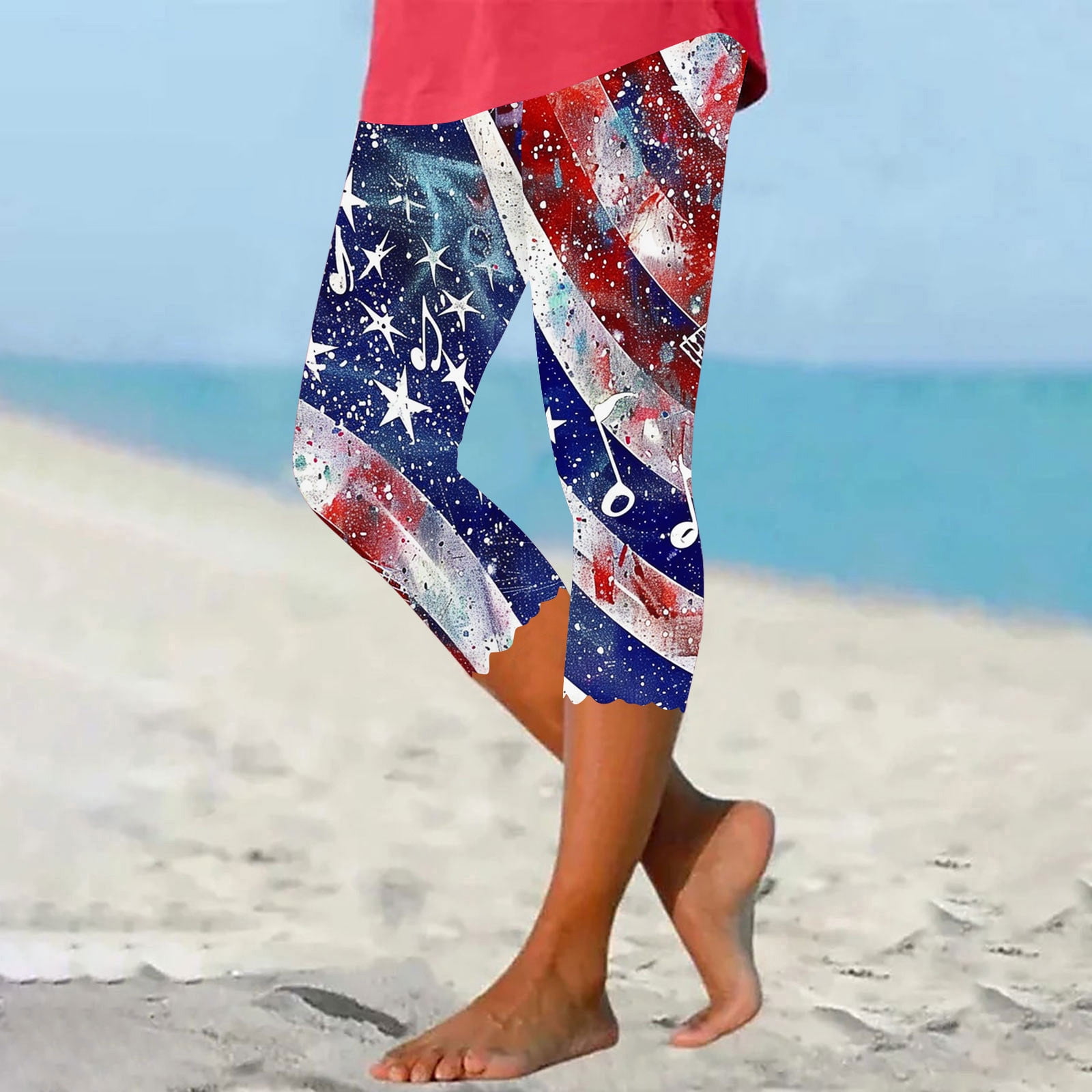 Sakmal Capri Pants for Women Slim Leg Independence Day Oversized Blue ...