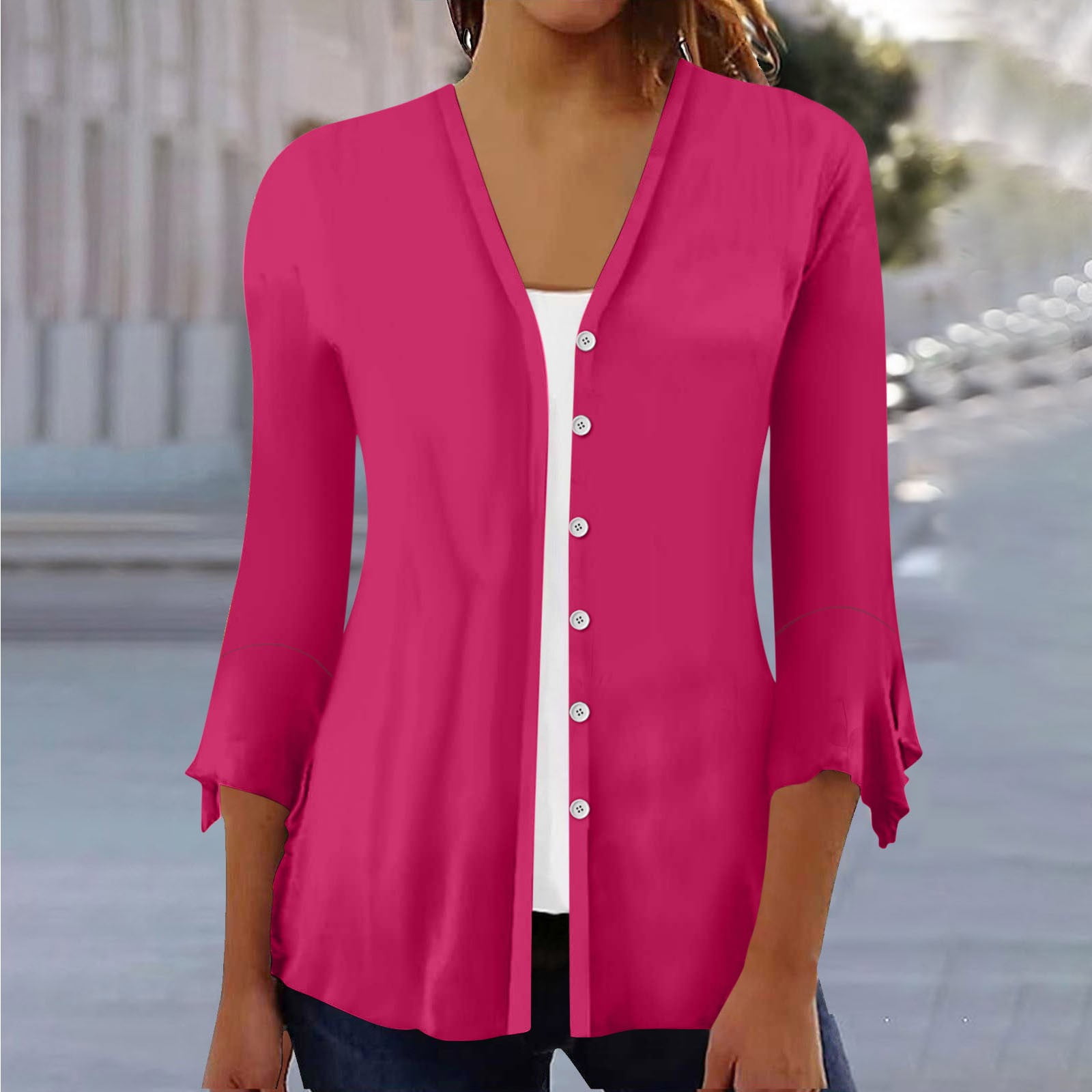 Sakmal Cardigan Tee Solid Crew Neck 3/4 Sleeve Shirts Business Casual ...