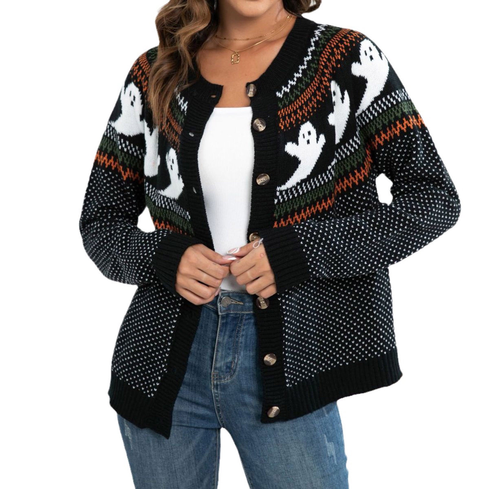 Sakmal Casual Cardigan Sweaters Womens Loose Button Down Halloween ...