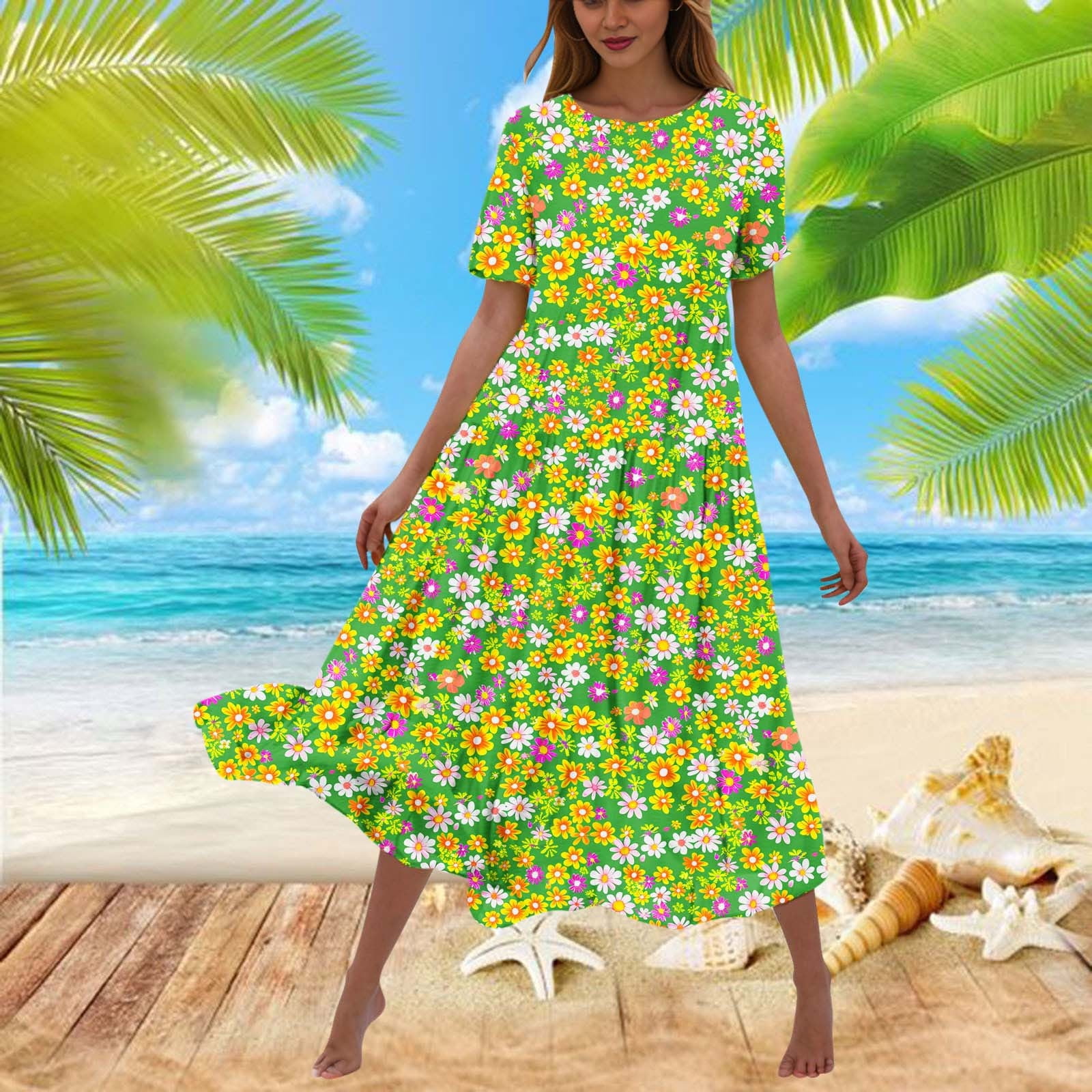 Sakmal Casual Dresses for Women Ruffle Boho Floral Comfort Fit Short ...