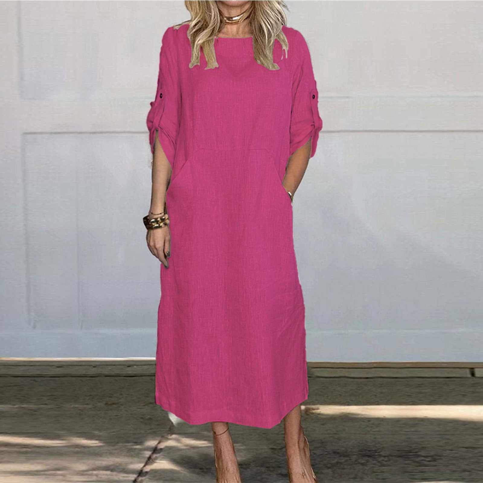 Sakmal Casual Spring Dresses for Women 2025 Shift Long Pink Dress ...