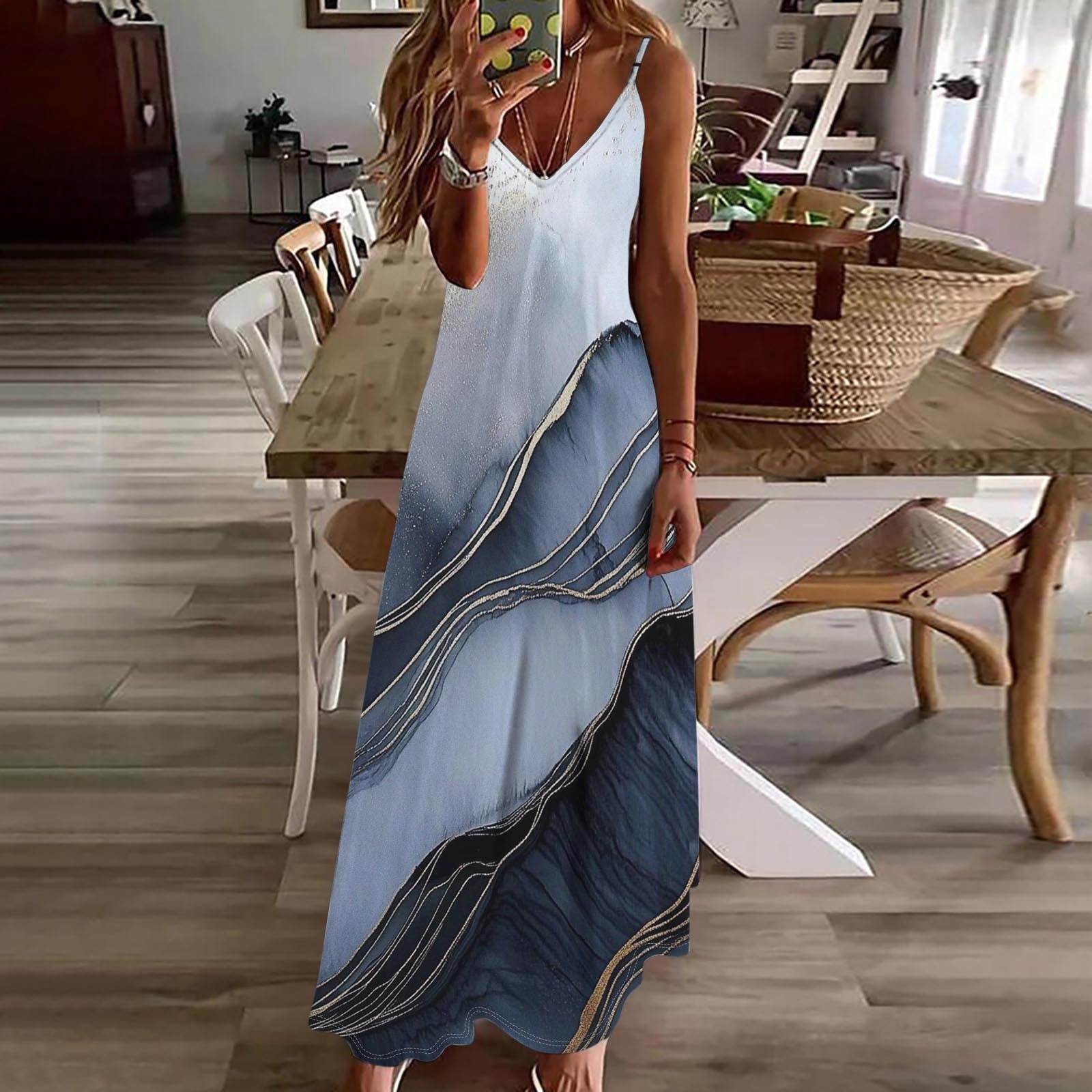 Sakmal Casual Summer Dresses for Women Sundress Maxi Spaghetti Straps ...