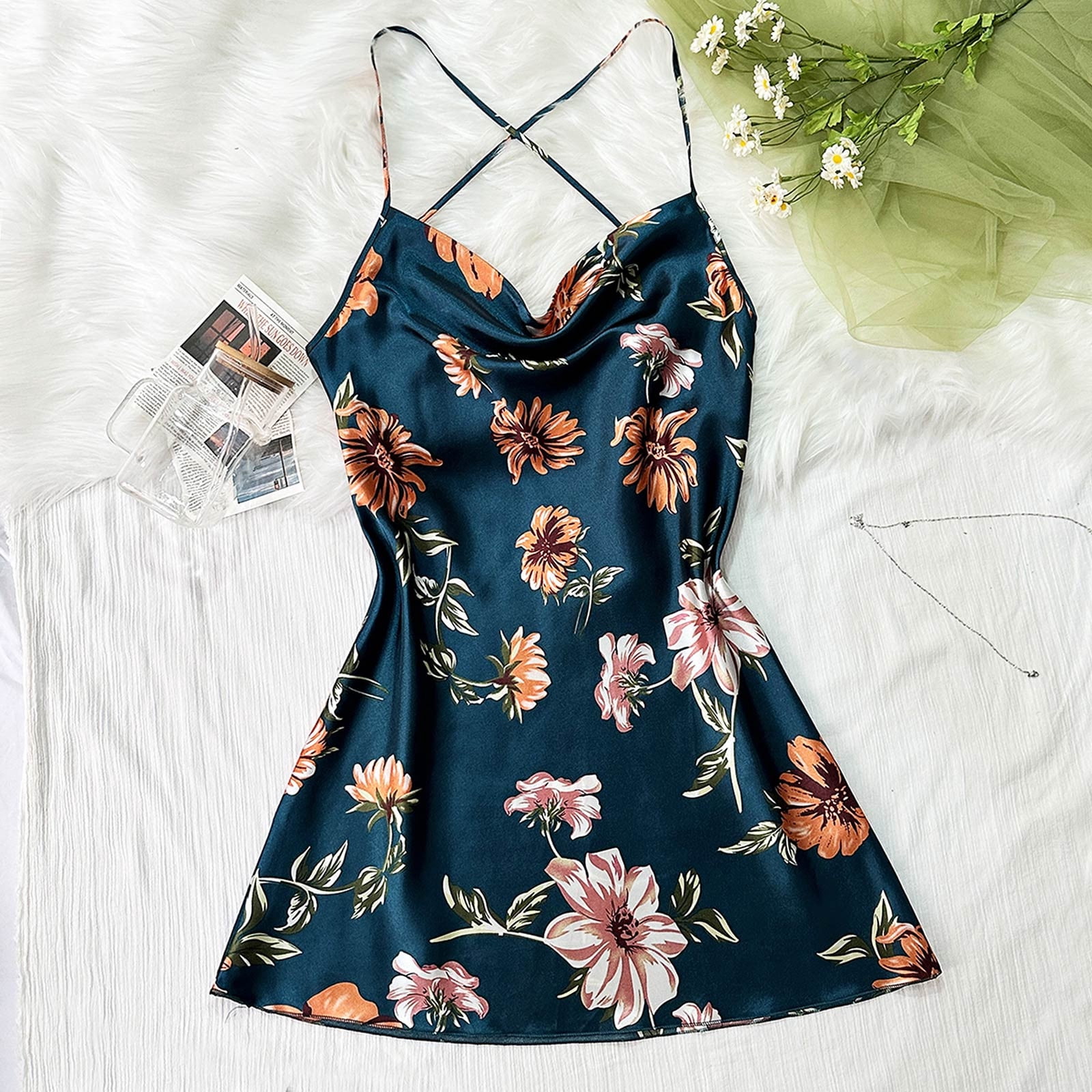 Sakmal Cloud-Like Womens Chemise Nightgown Spaghetti Straps Cozy Green ...
