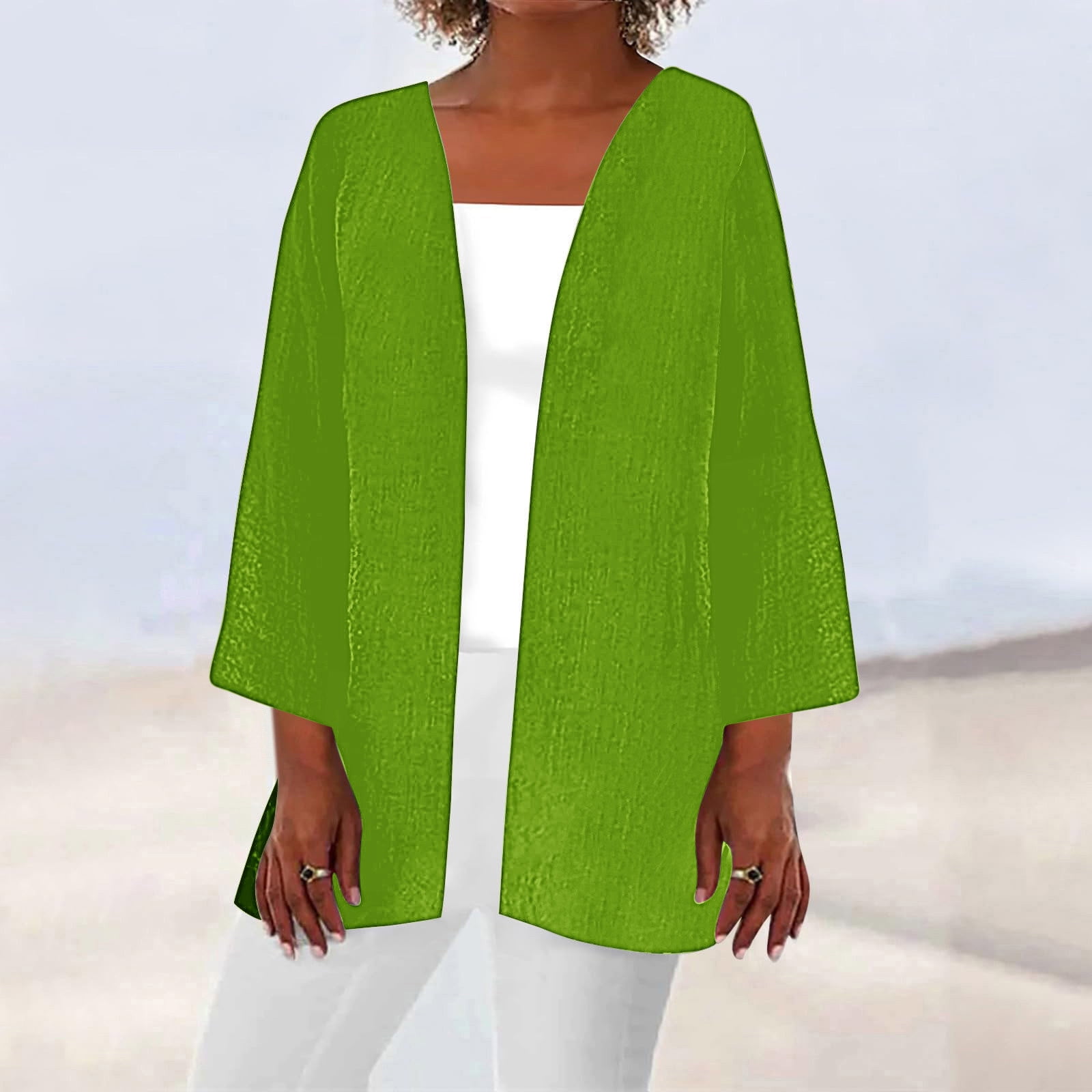 Sakmal Coats for Women Plus Size Green Elbow-Length Cover-Up Flowy ...