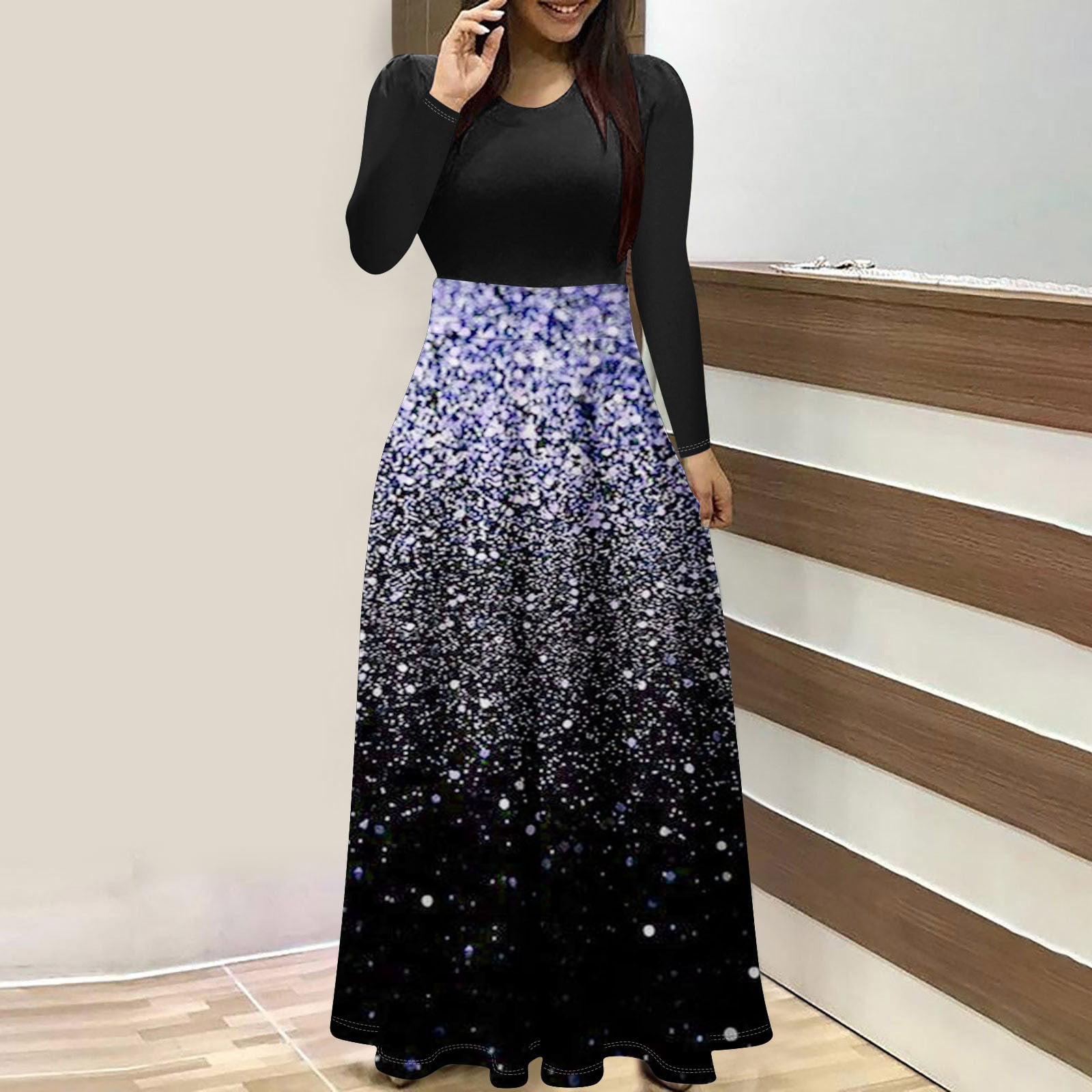 Sakmal Cocktail Dresses for Women 2025 Blue Maxi Sequin Dress Patchwork ...