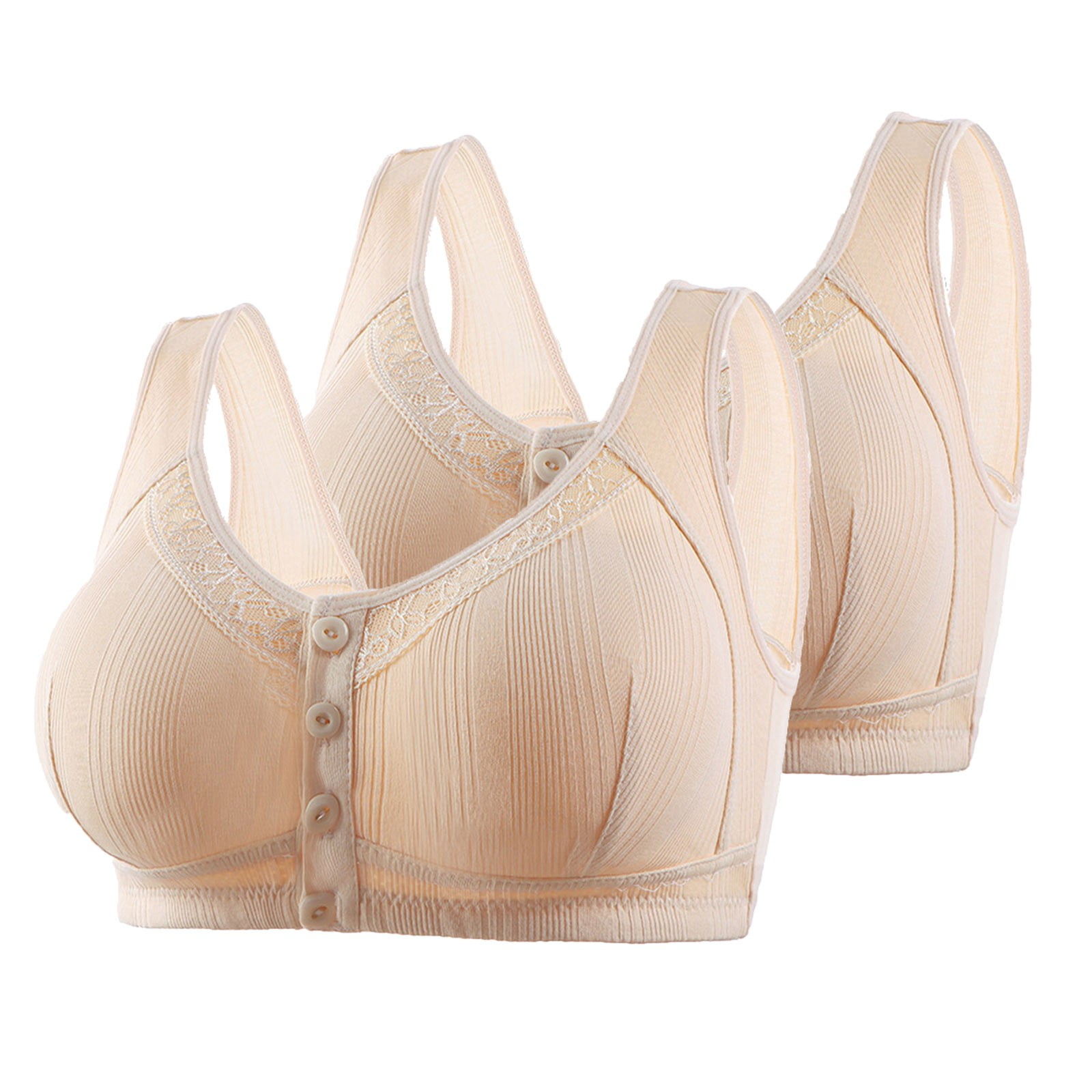 Sakmal Comfy Bras for Women Beige 2 Pack Front Closure Wireless Bra ...