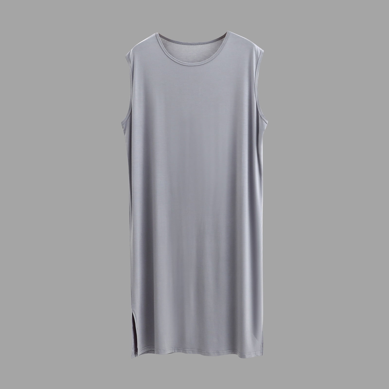 Sakmal Cotton Moo Moo for Men Sleeveless Tank Soft Nightshirt Crew Neck ...